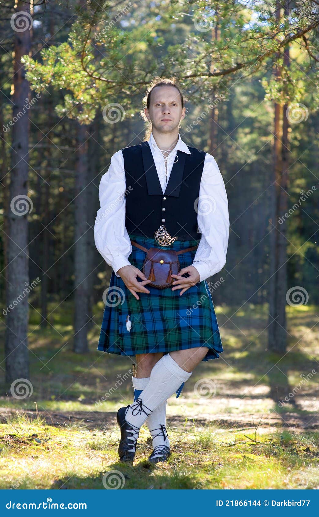 Man in Scottish Costume in the Forest Stock Photo - Image of clothes ...