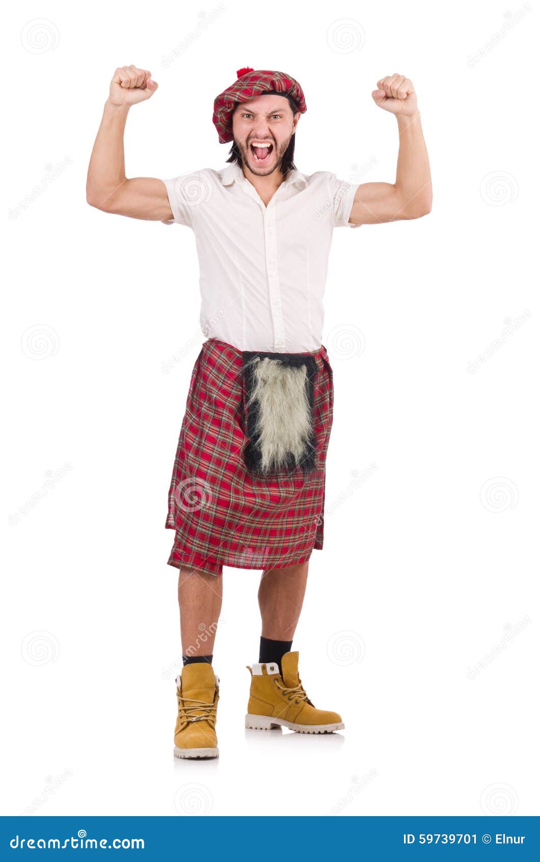 Man in Scottish Skirt Isolated on White Stock Image - Image of hands ...