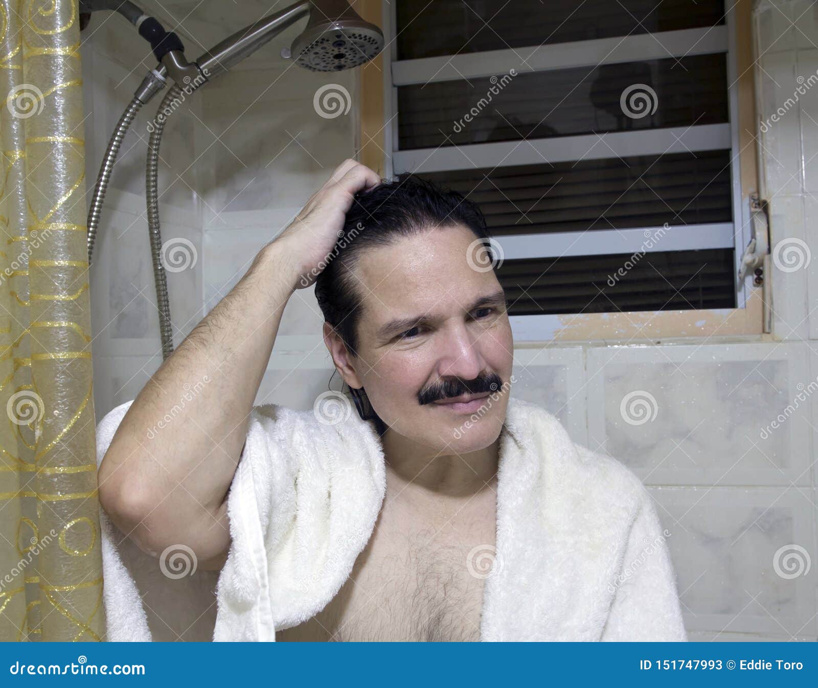 Man Scratching Head Whilie In Shower Stock Image Image Of Shower