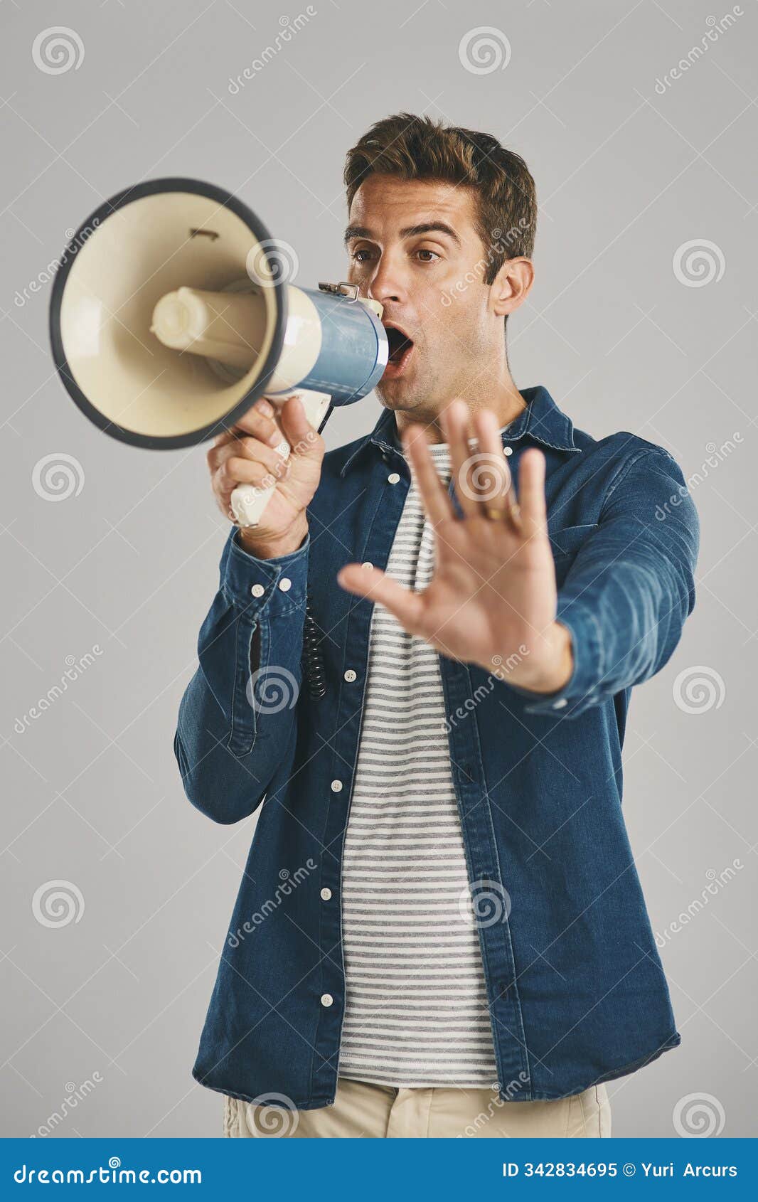 Man, Scream and Megaphone for Stop in Studio of Communication ...