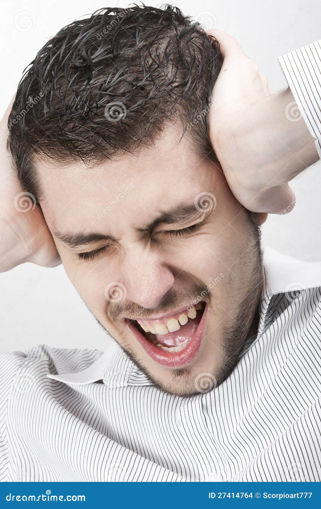 Man Screaming and Covering His Ears Stock Photo - Image of portrait ...