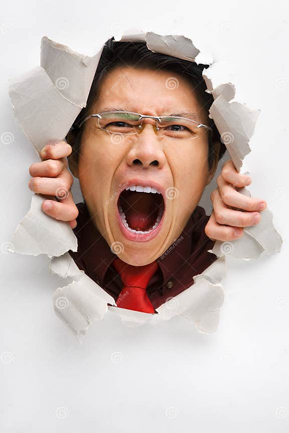 Man Screaming from the Hole in Wall Stock Image - Image of screaming ...