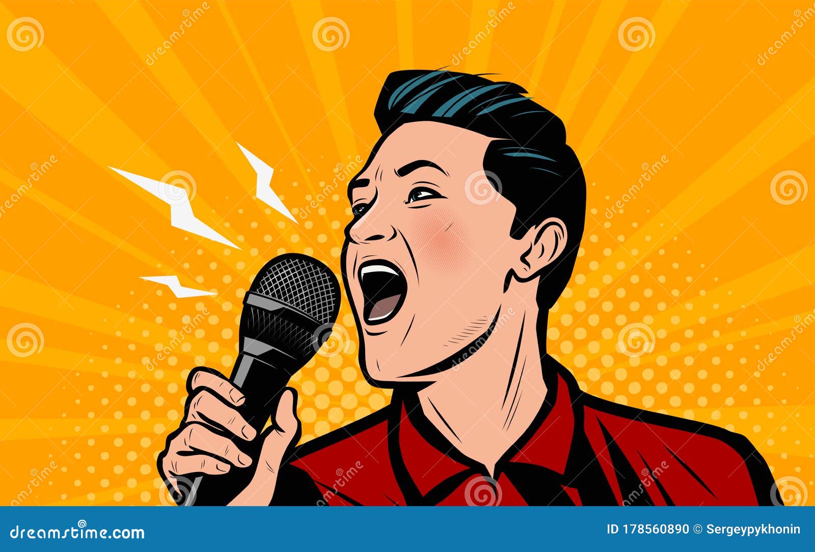 Man Screaming Loudly into Microphone. Retro Comic Pop Art Vector ...