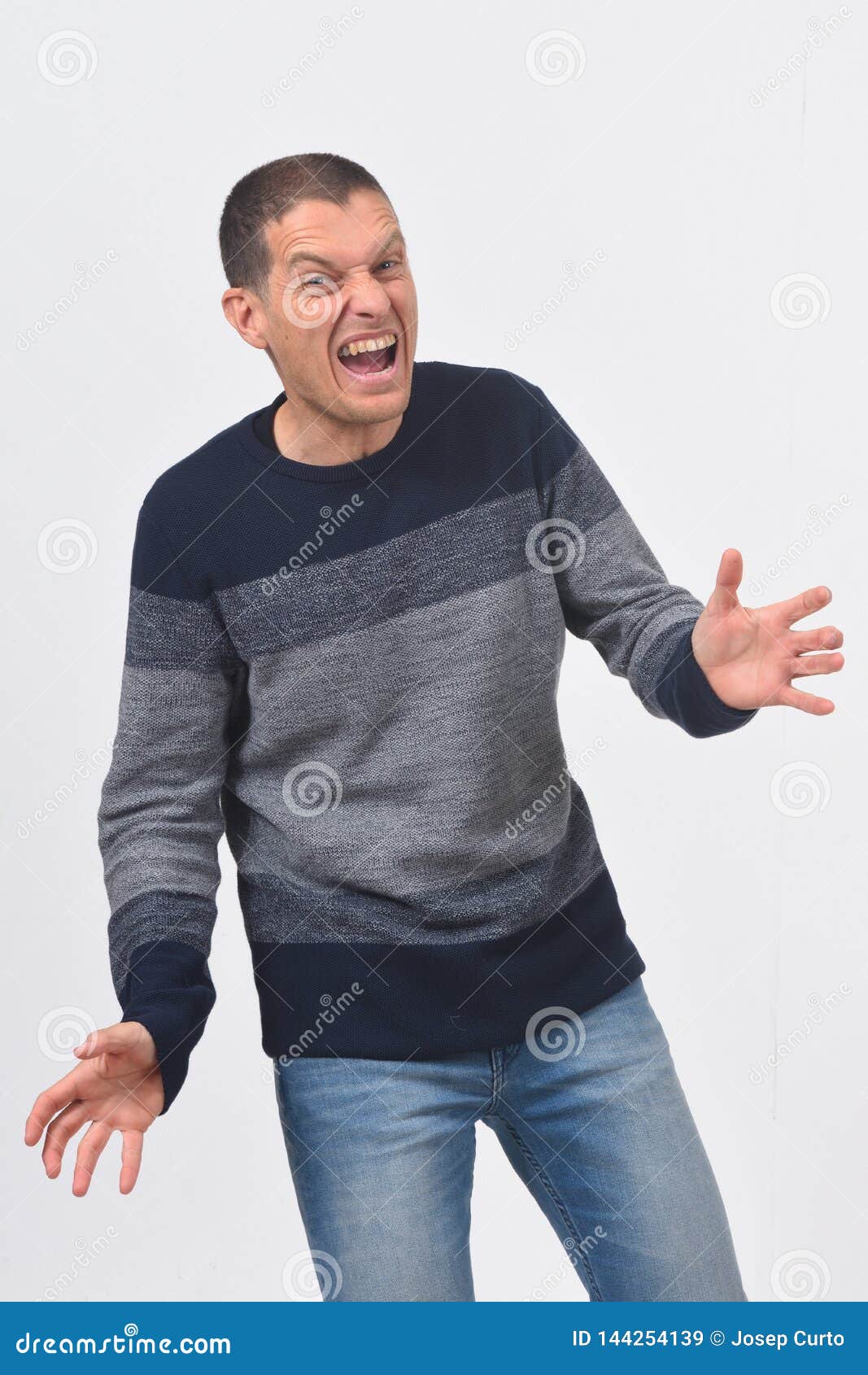Man Screaming and Raging on White Background Stock Image - Image of ...