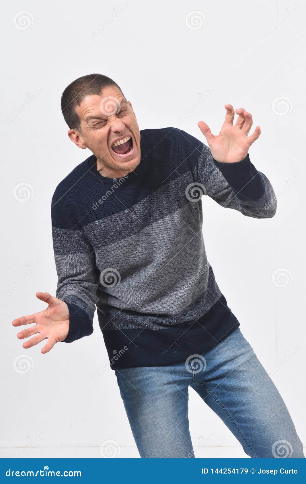 Man Screaming and Raging on White Background Stock Image - Image of ...