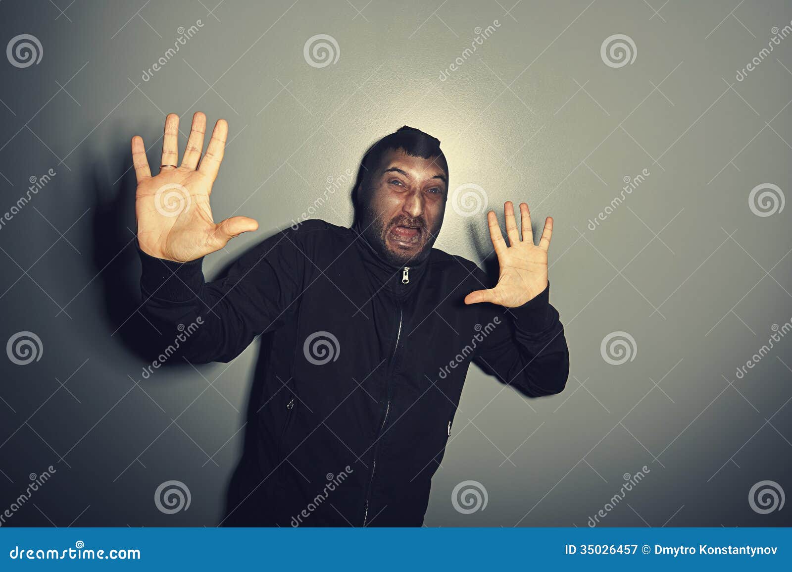 Man Screaming and Raising Hands Up Stock Image - Image of thief, mask ...