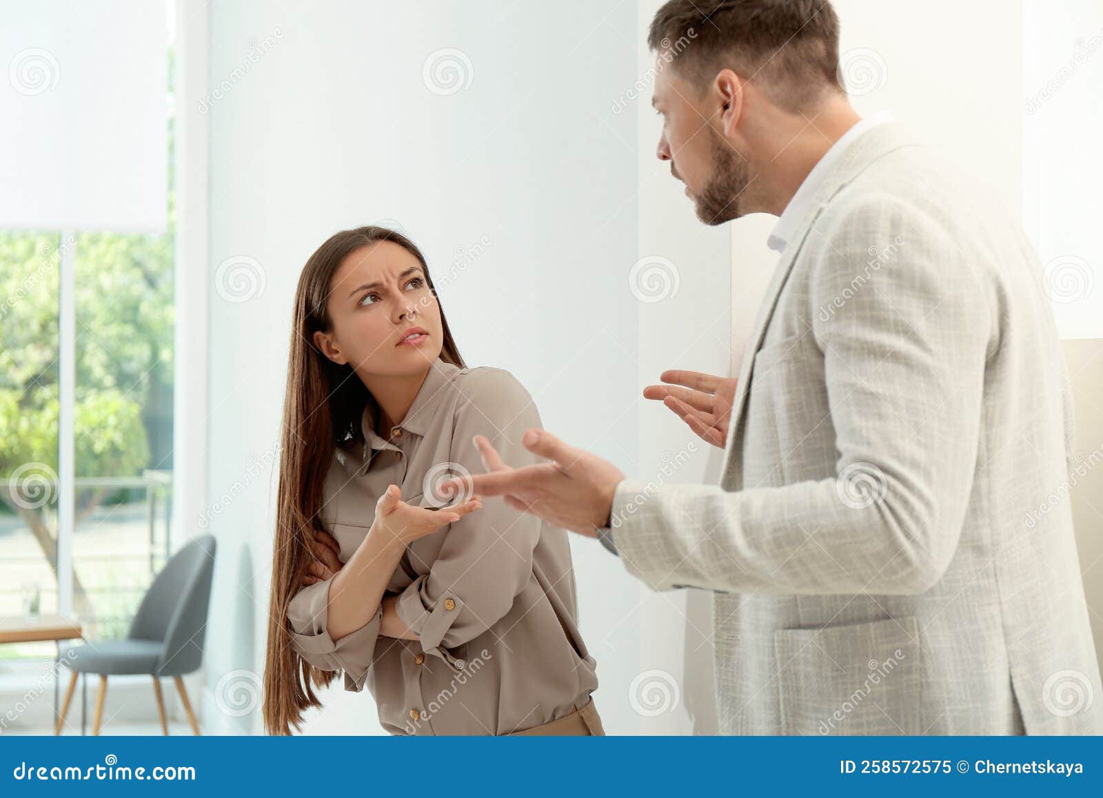 Man Screaming at Woman in Office. Toxic Work Environment Stock Image ...