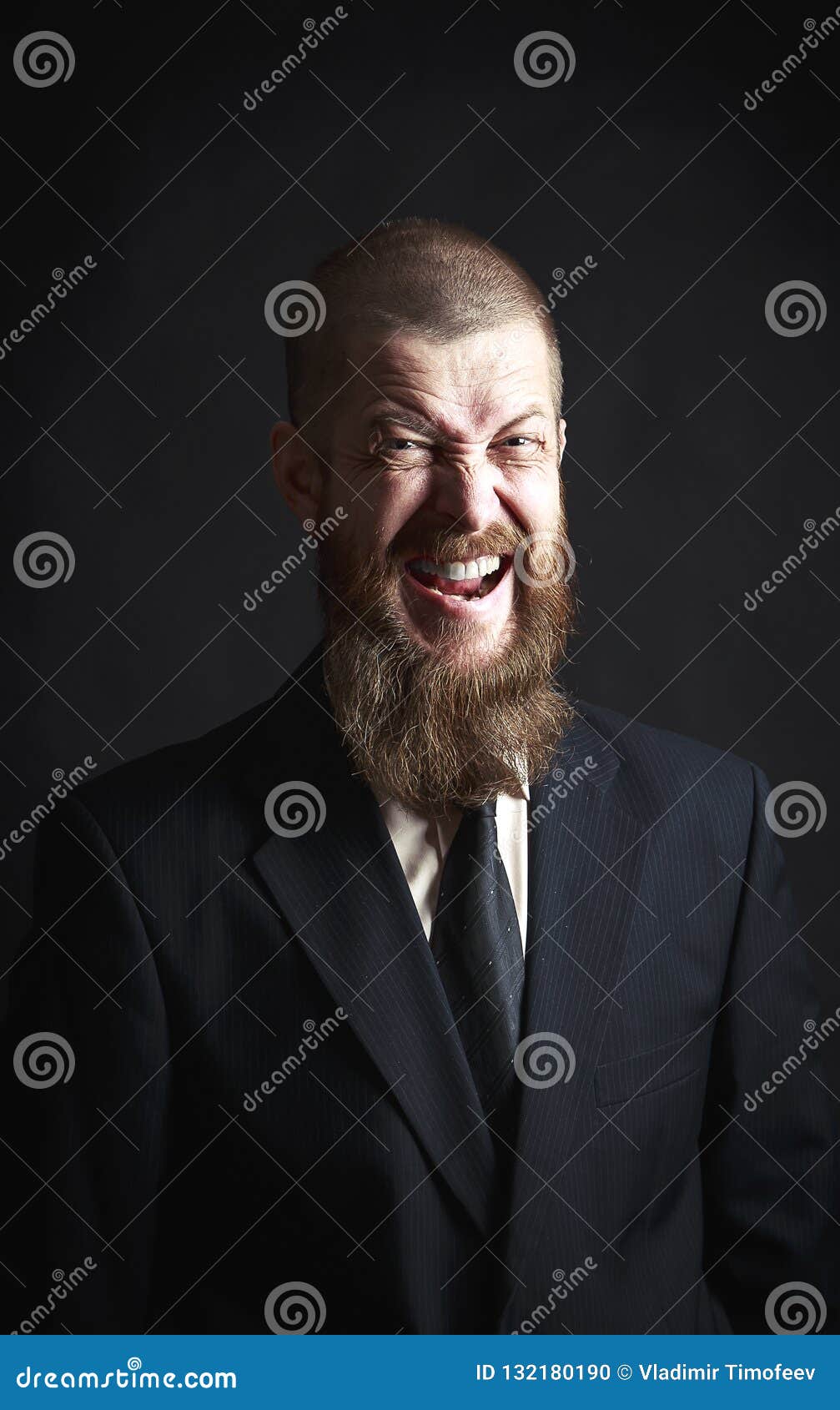 Man Screams with Beard on a Black Background, Portrait Stock Photo ...