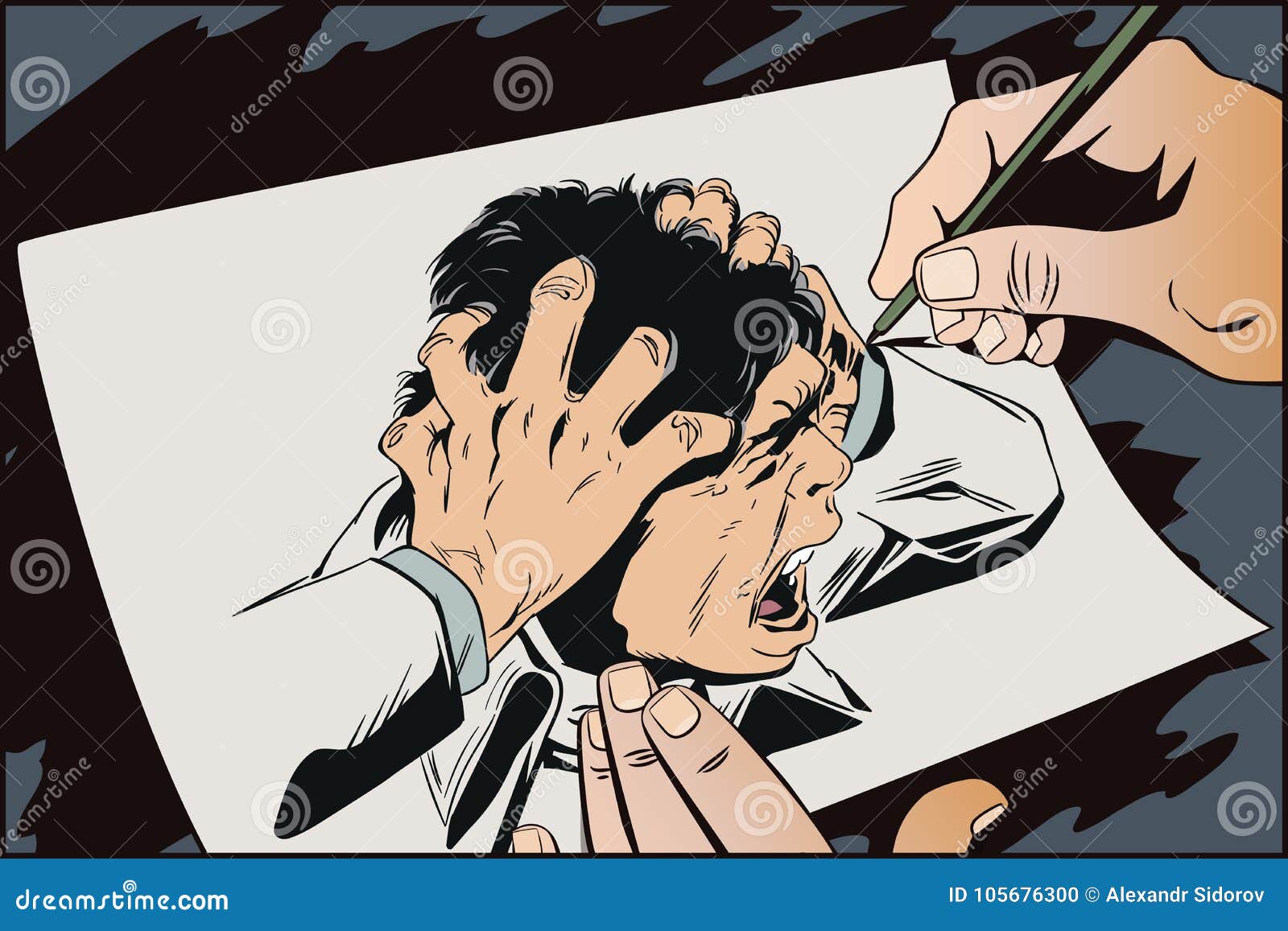 Pop Art Man Screams In Horror, Panic Face Vector Illustration ... Pop Art Man Screams In Horror, Panic Face Vector Illustration ...