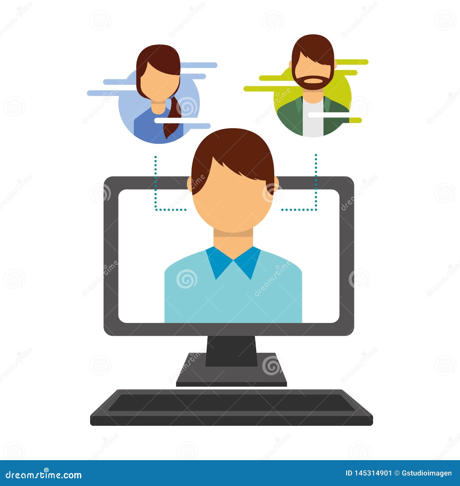 Man on Screen Computer People Social Media Stock Vector - Illustration ...
