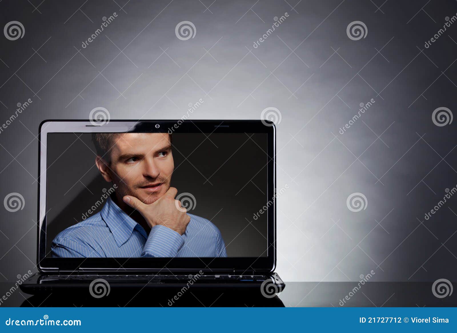 Man on the Screen of a Laptop Stock Photo - Image of communication ...