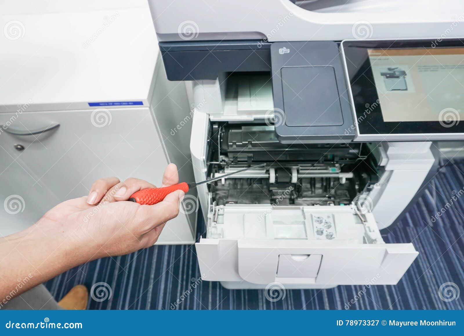 Man with Screwdriver in Hand Fix Printer Stock Image - Image of ...
