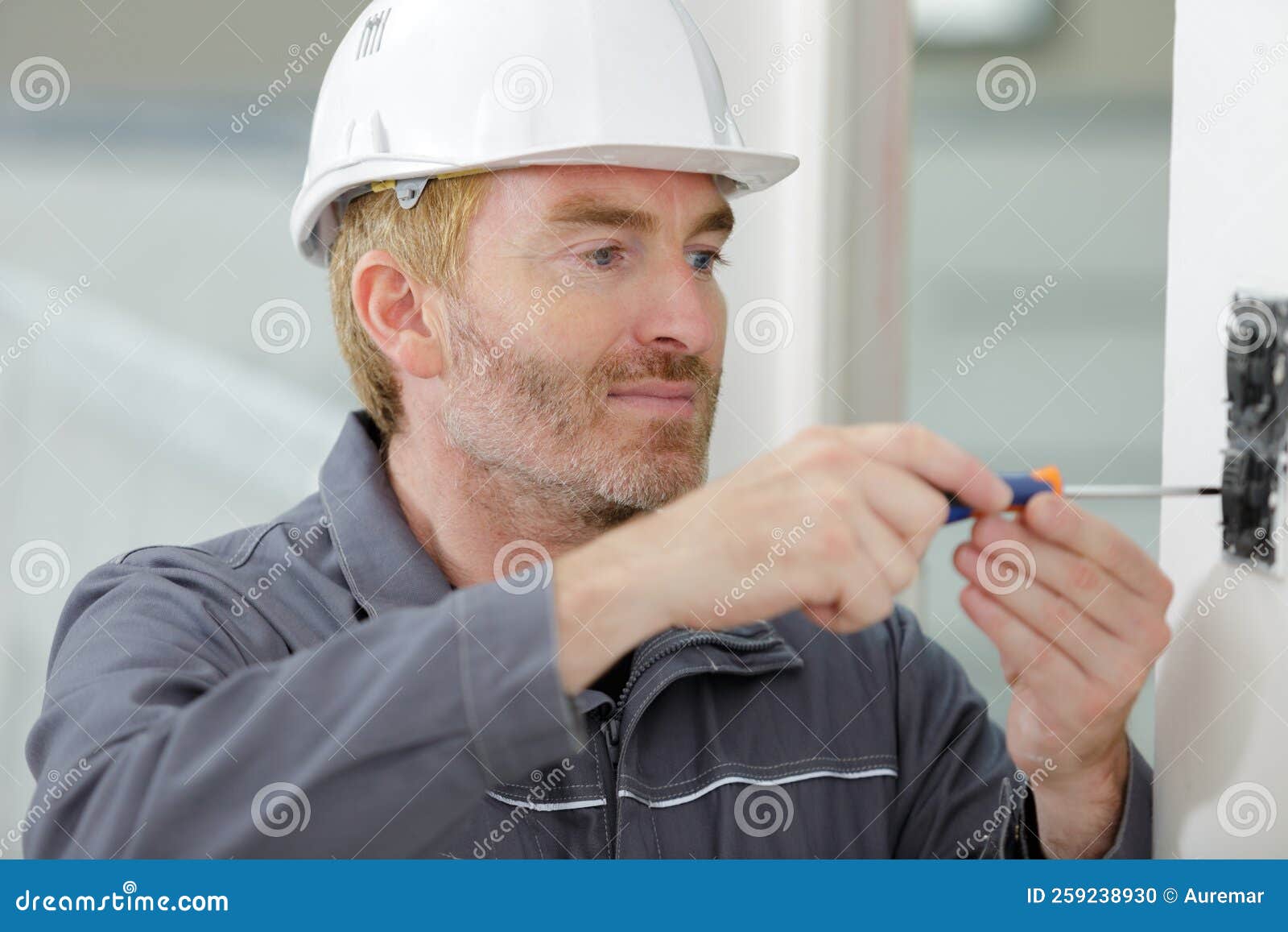 Man screwing screws stock photo. Image of house, work - 259238930
