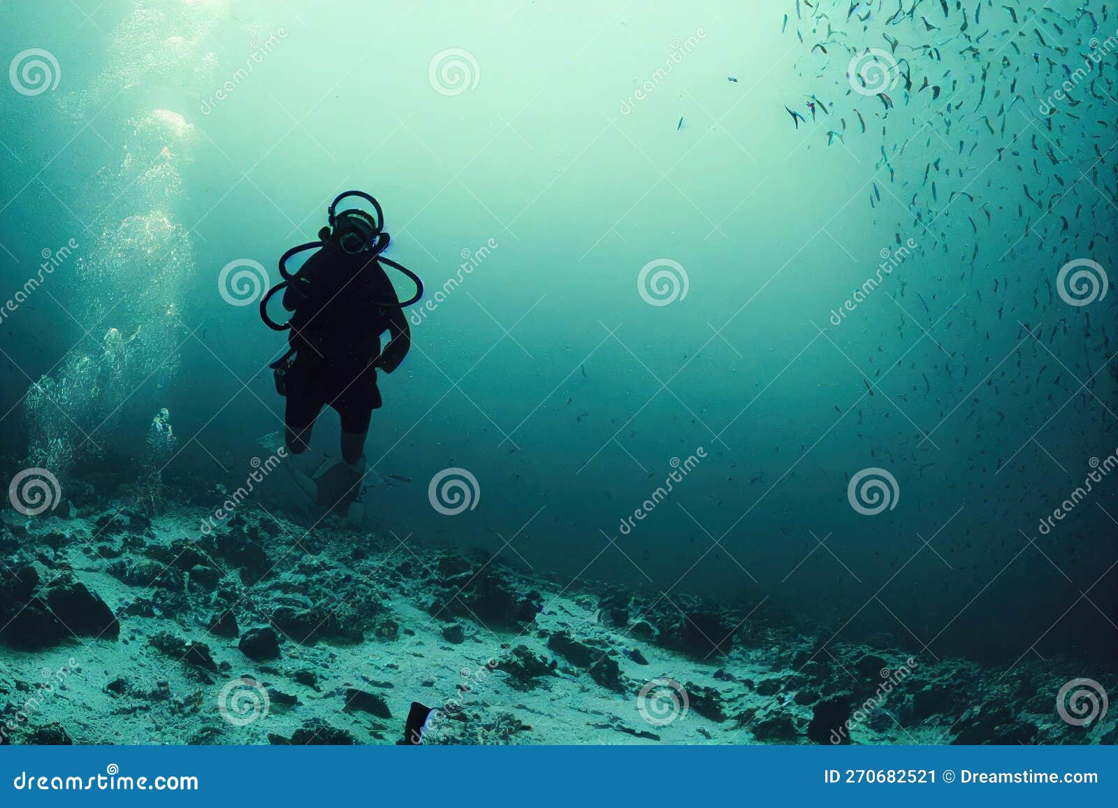 A Man with a Scuba Diver at the Bottom of the Ocean Underwater View ...