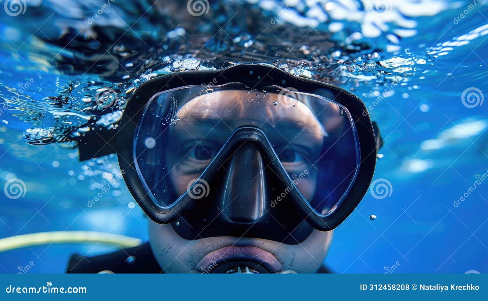 Man in Scuba Diving Mask in Water Stock Photo - Image of signal, coral ...