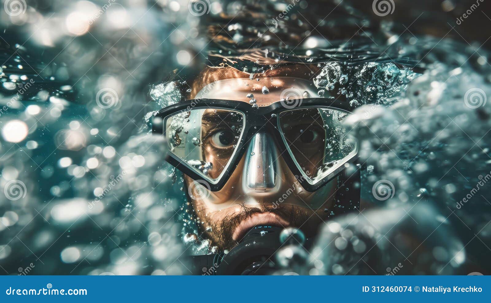 Man in Scuba Diving Mask in Water Stock Photo - Image of water, scuba ...