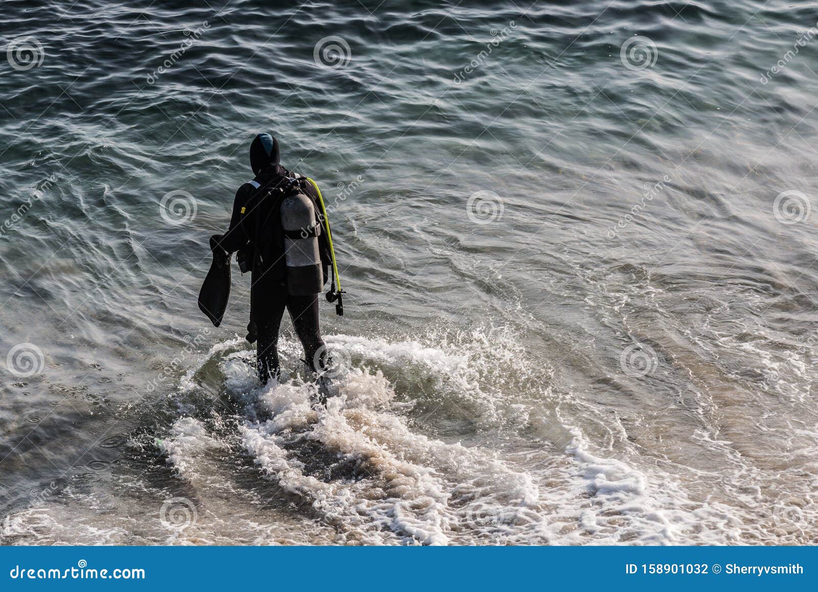 Man in Scuba Gear Entering Ocean Stock Photo - Image of scuba, nature ...