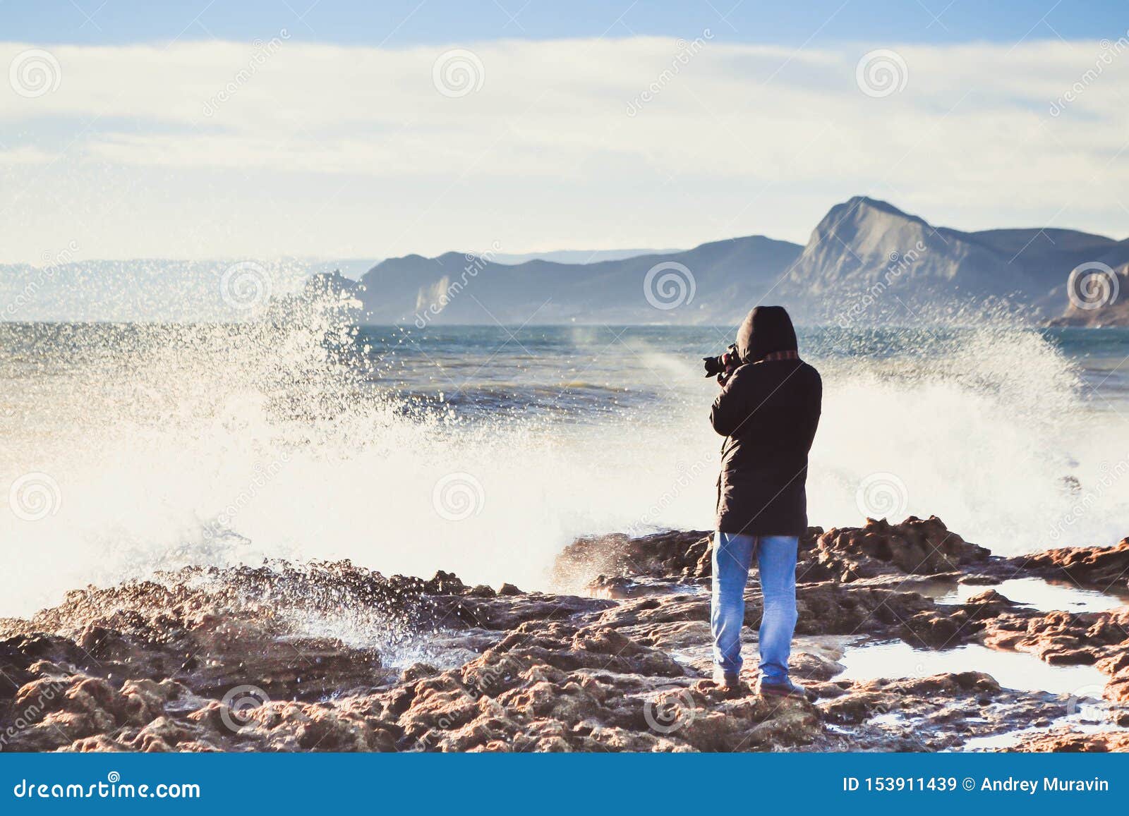 Man and the sea stock image. Image of sand, camera, horizon - 153911439
