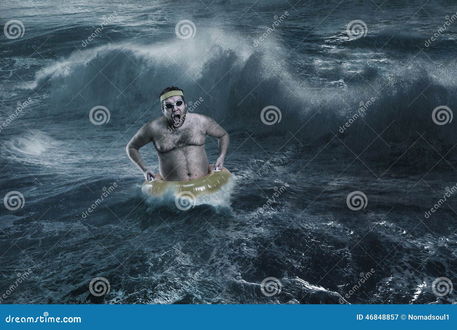 Man in the Sea while Storming Stock Image - Image of problems, rainy ...