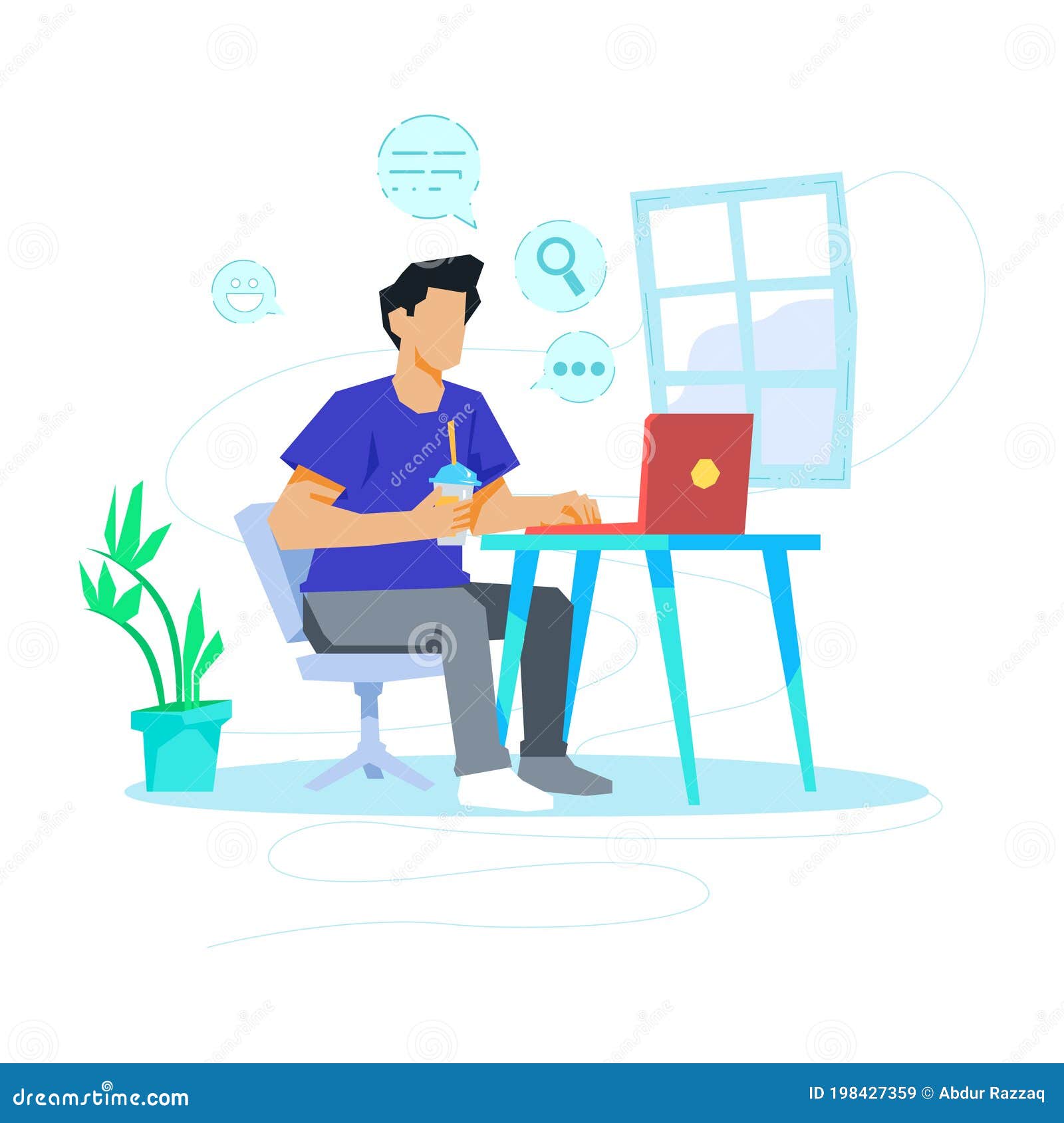 Man Searching in Computer Concept Illustration, Man Designer Doing Work ...