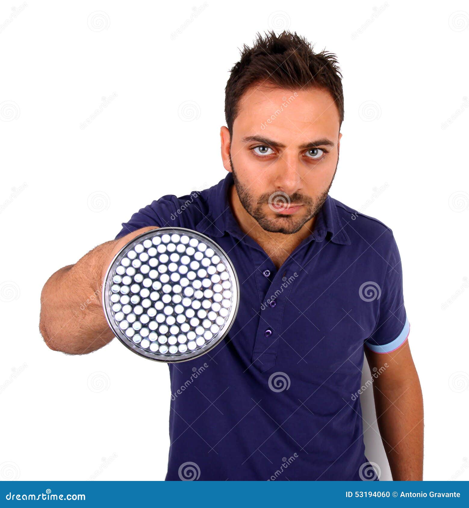 Man Searching with Flashlight. Stock Photo - Image of eyes, isolated ...