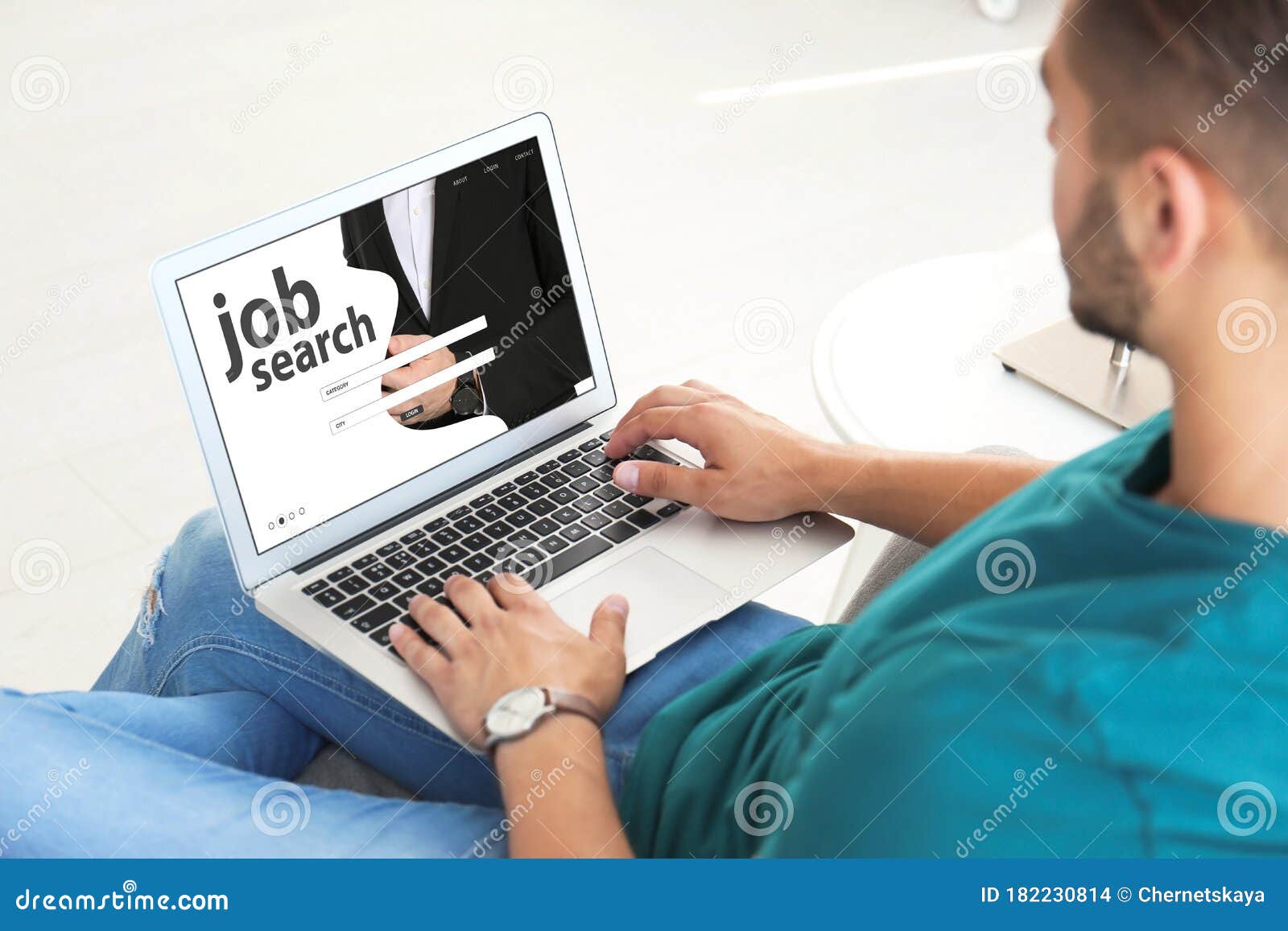 Man Searching Job with Laptop Stock Photo - Image of browser, internet ...