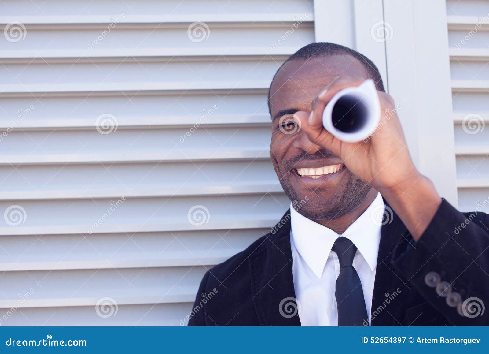 Man Searching through Paper Spyglass Stock Image - Image of outdoor ...