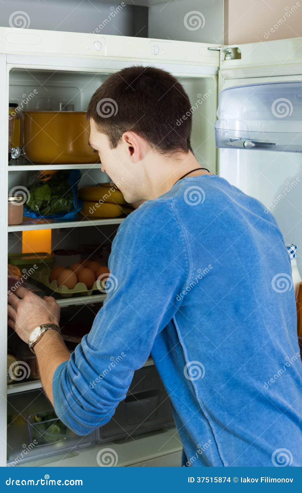 Man Searching for Something in Refrigerator Stock Photo - Image of ...