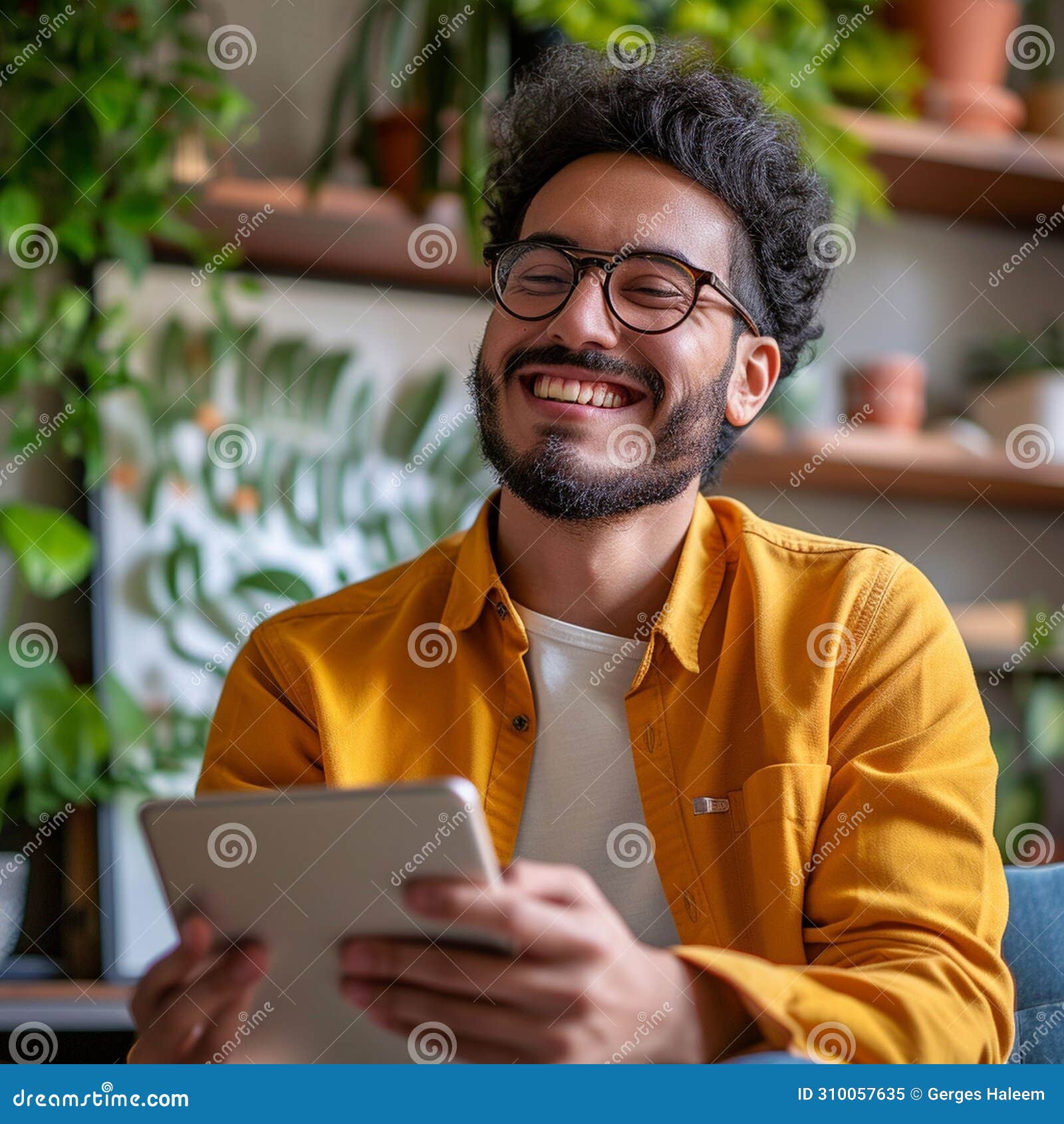 Man Sitting on Couch Looking at Tablet Stock Illustration ...
