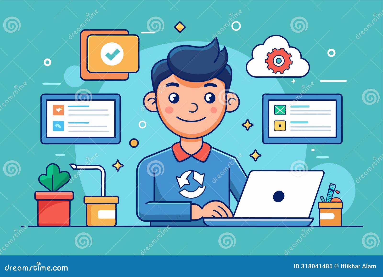 A Man is Seated in Front of a Laptop Computer, Focusing on the Screen ...