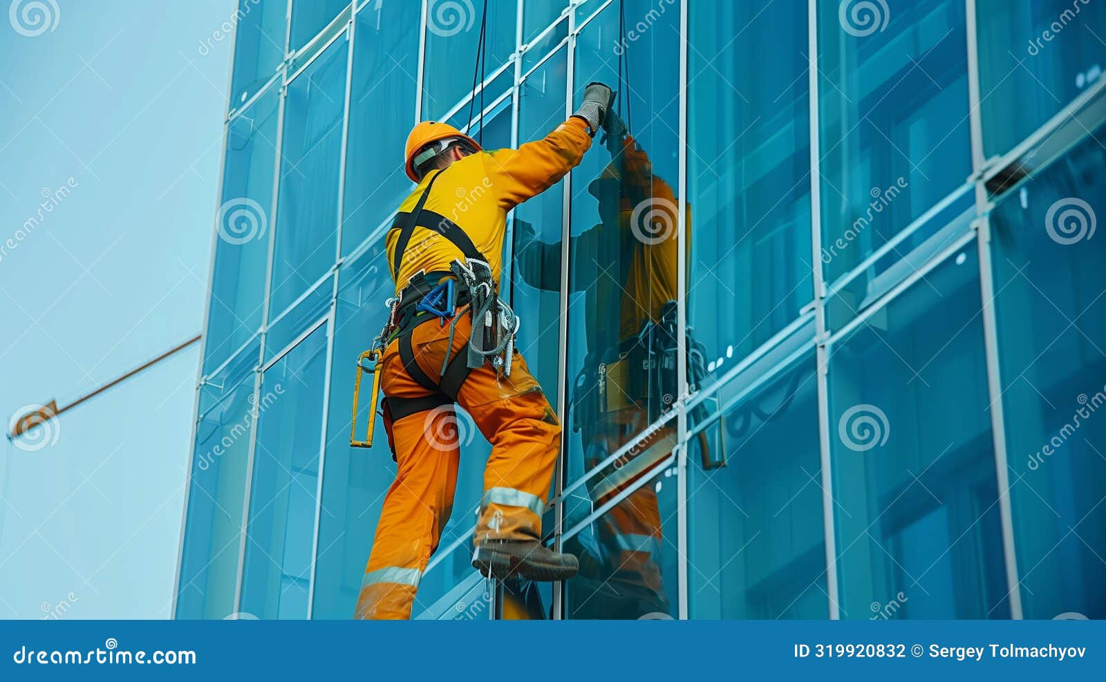 Man on a Window Washer Washing Windows Stock Illustration ...