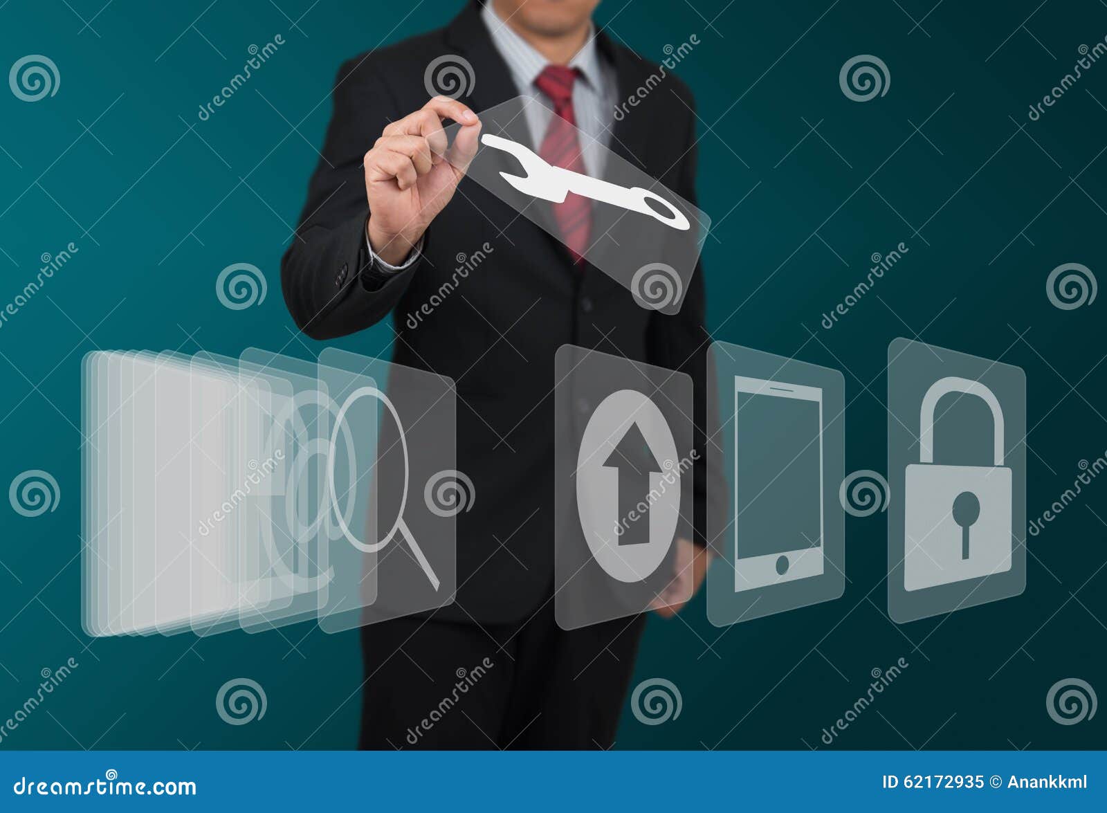 Man Select Computer Icon on Touch Screen Stock Image - Image of ...