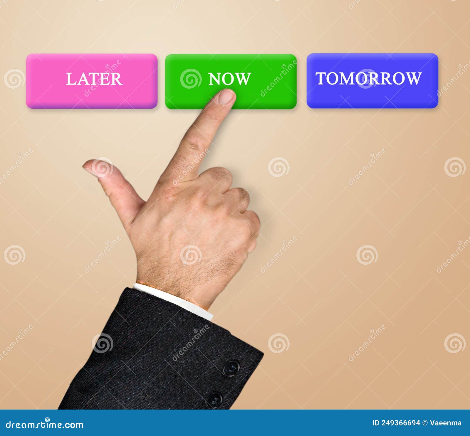 Selecting Buttons Later, Now, and Tomorrow Stock Photo - Image of ...