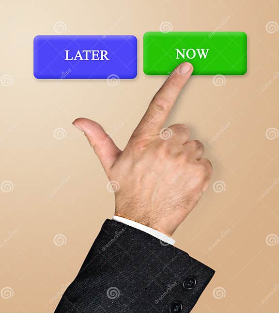 Selecting Buttons Now and Later Stock Photo - Image of person, button ...