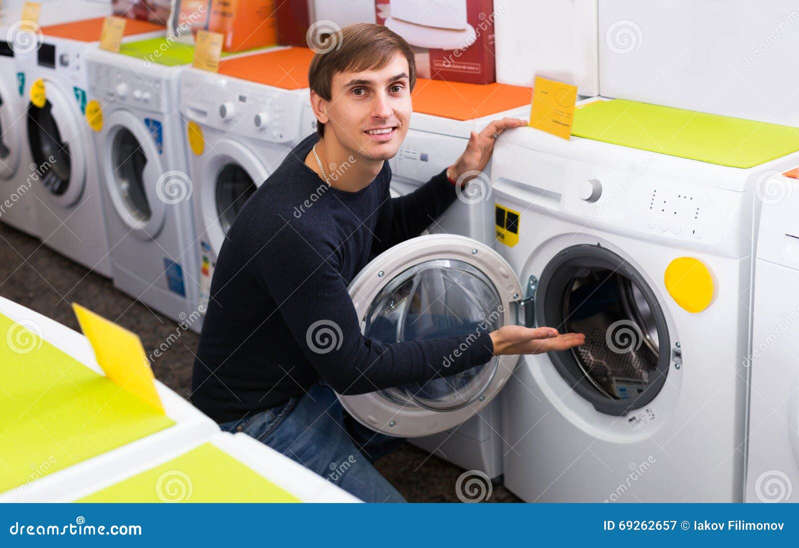 Man Selecting Washing Machine Stock Image - Image of caucasian, brand ...