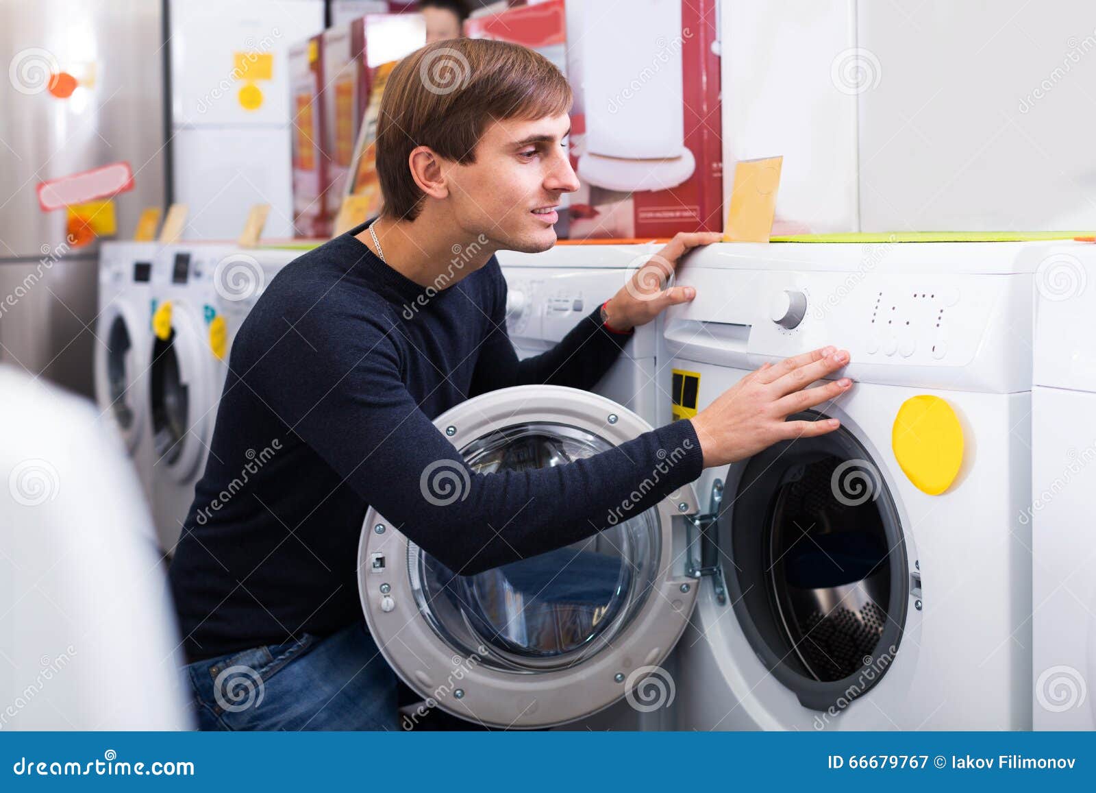 Man Selecting Washing Machine Stock Image - Image of european ...