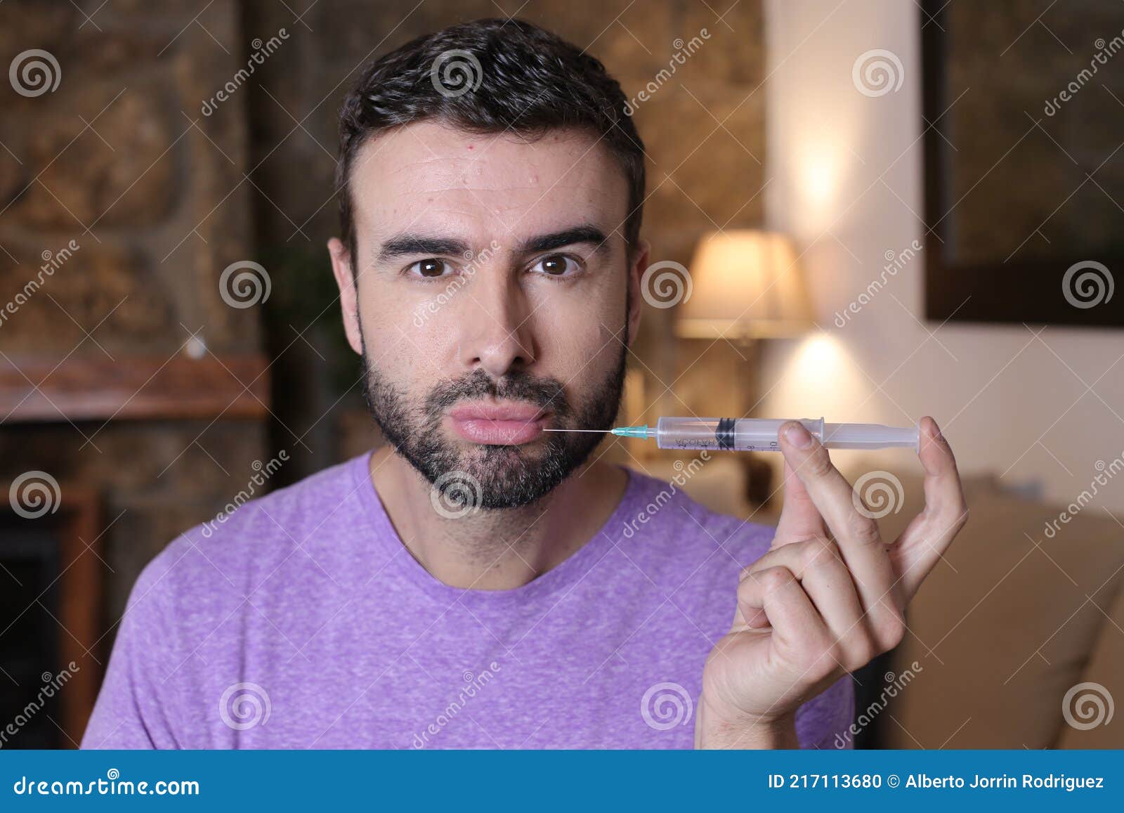 Man Self Injecting Botox with Syringe Stock Photo - Image of attractive ...