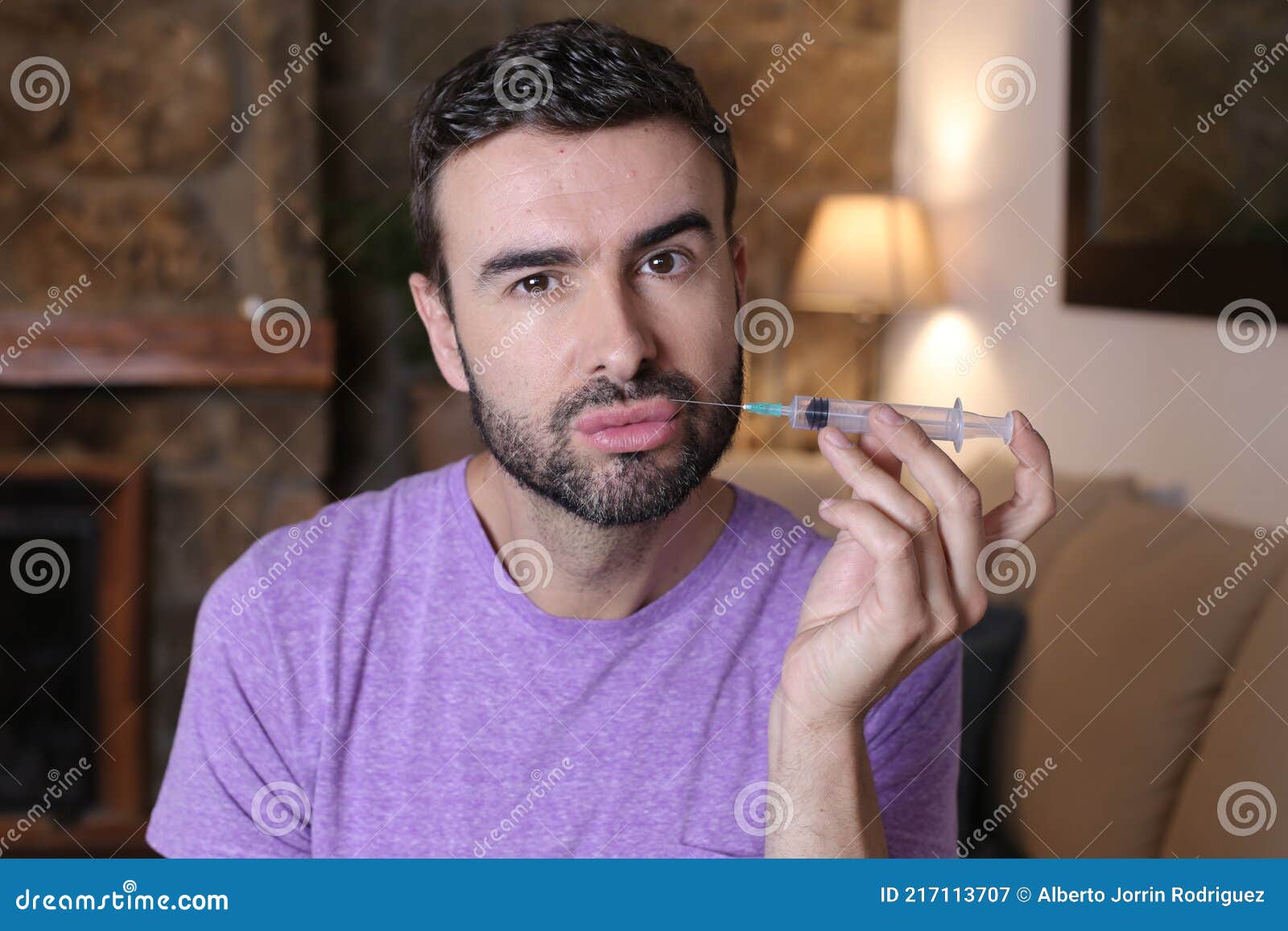 Man Self Injecting Botox with Syringe Stock Image - Image of ...