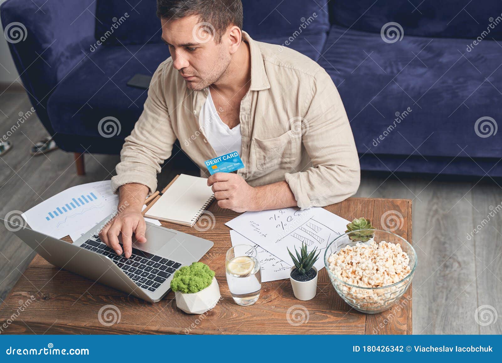 Man in Self-isolation Shopping Over the Internet Stock Photo - Image of ...