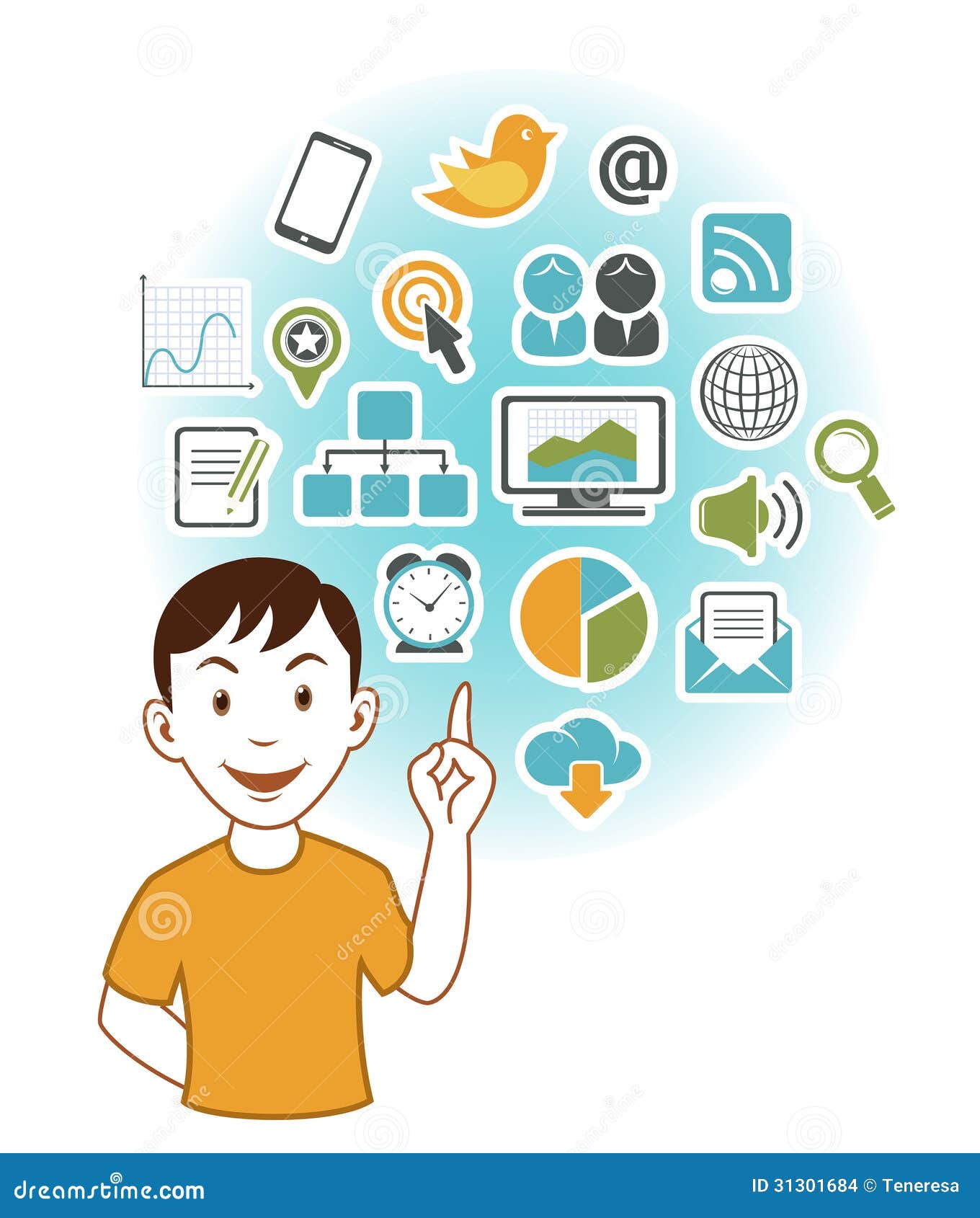 Man with SEO icons stock vector. Illustration of engine - 31301684