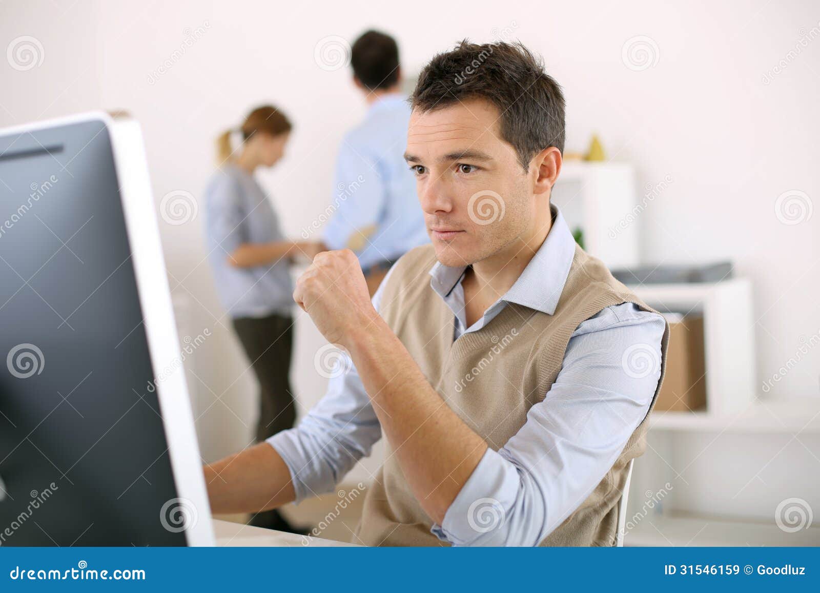 Man with a Serious Look Working in Office Stock Image - Image of ...