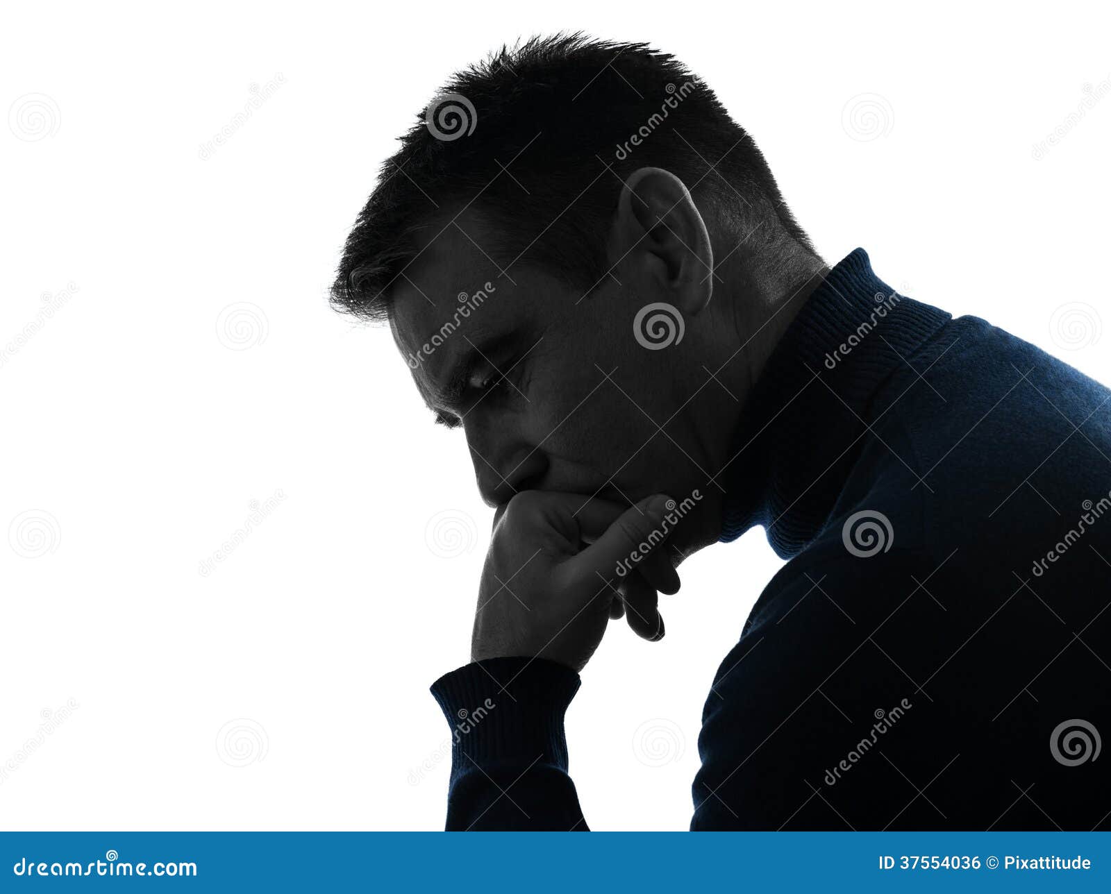 Man Serious Thinking Pensive Silhouette Portrait Royalty Free Stock ...