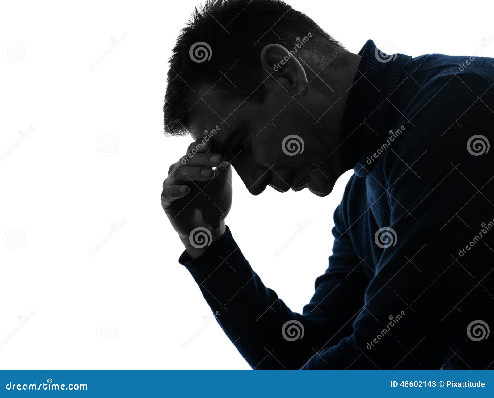 Man Serious Thinking Pensive Silhouette Portrait Stock Image - Image of ...