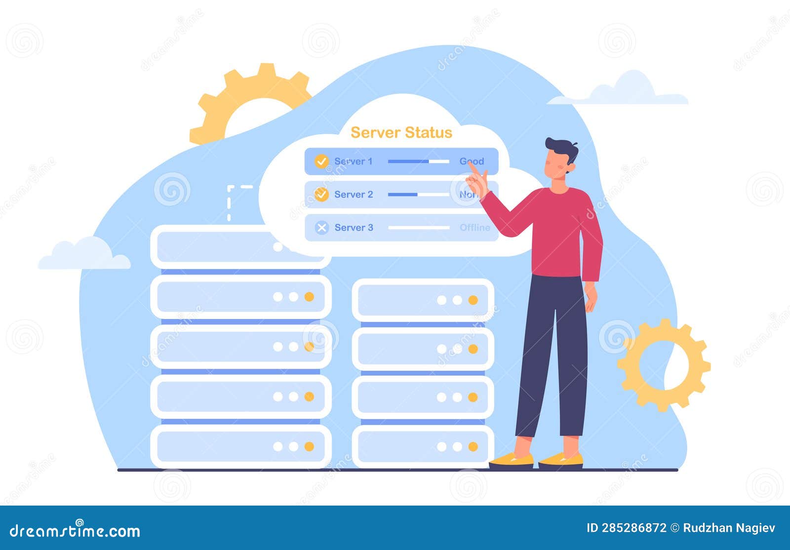 Man with Server Status Vector Concept Stock Illustration - Illustration ...