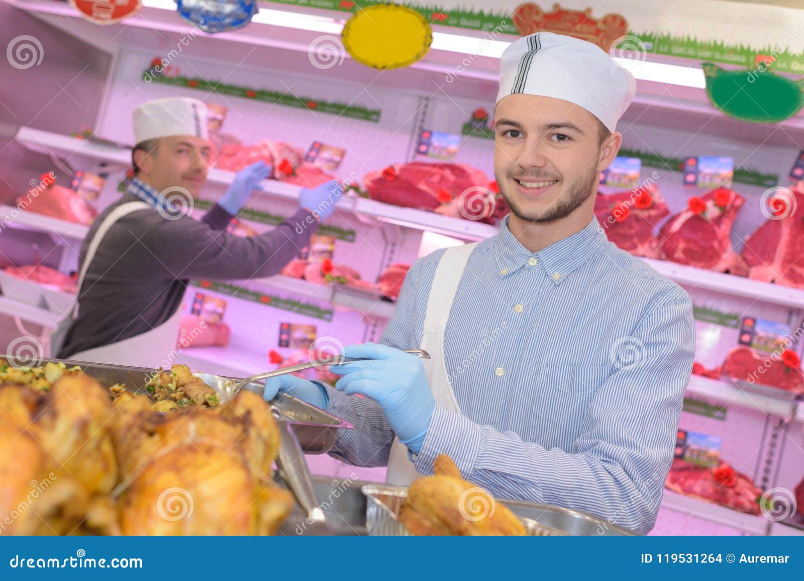 Man Serving Cooked Chickens Stock Photo - Image of male, chicken: 119531264