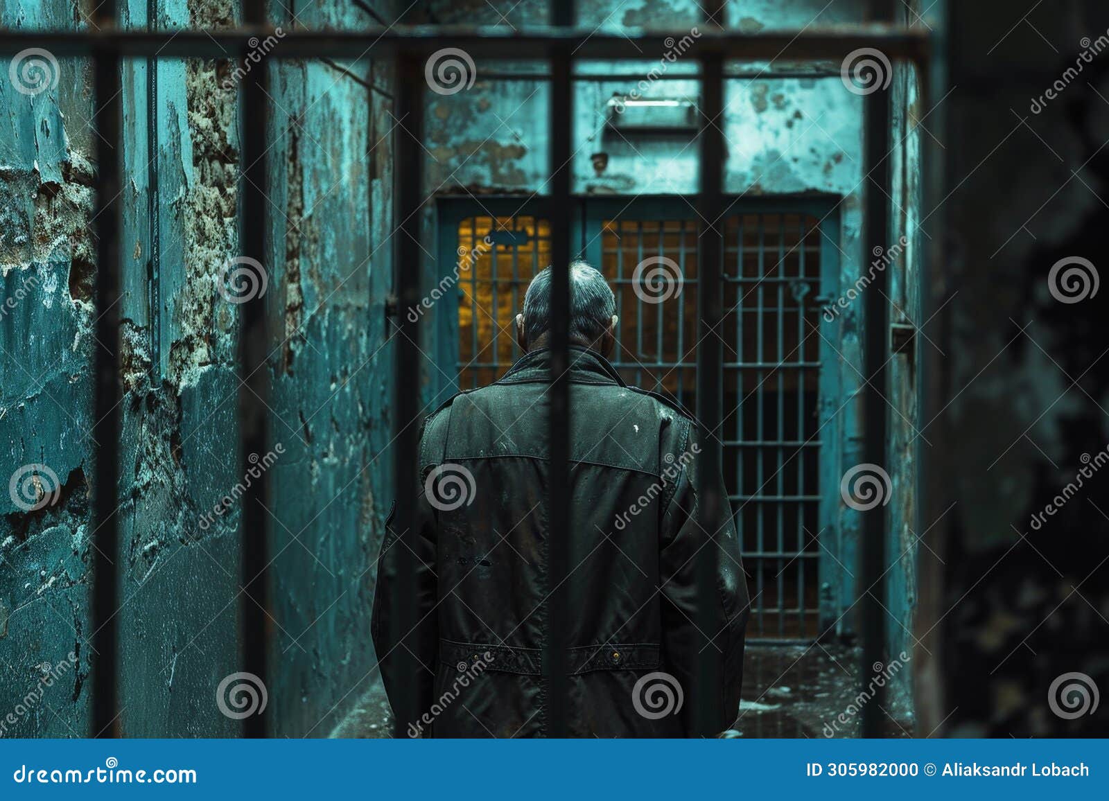 A Man Serving His Time In Prison Behind Bars Stock Illustration