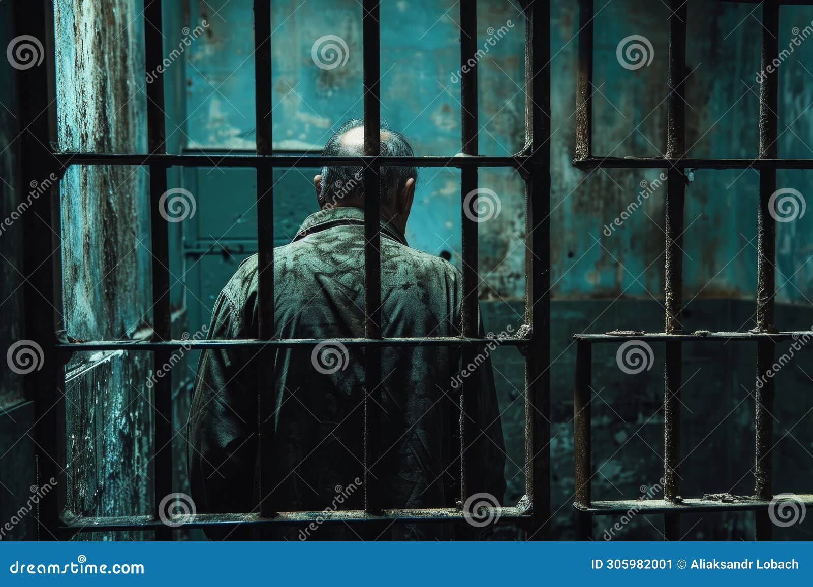 A Man Serving His Time in Prison Behind Bars Stock Illustration - Illustration of generated ...