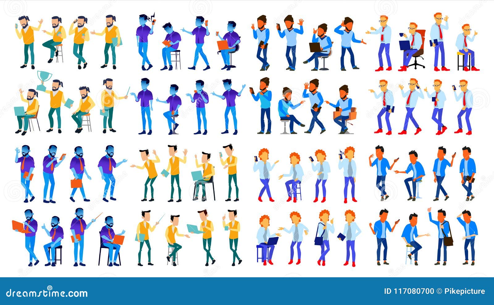 Man Set Vector. Modern Gradient Colors. People Different Poses ...