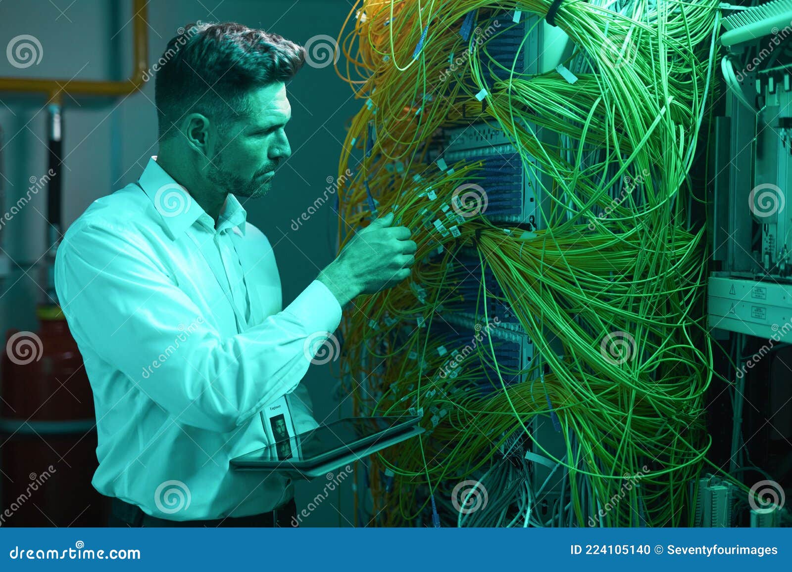Man Setting Network in Server Room Stock Photo - Image of science ...