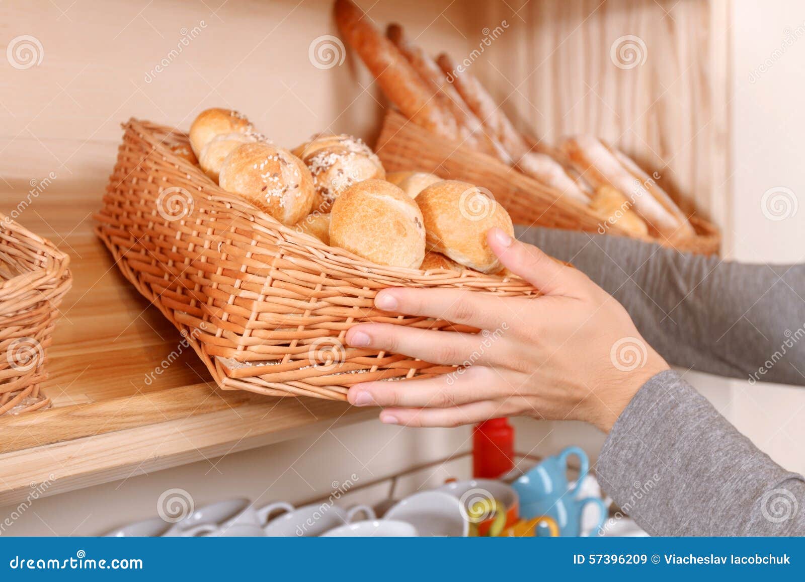 Man Setting Out Goods on Stalls Stock Image - Image of style, indoor ...